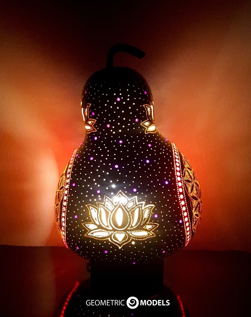 Flower of life gourd lamp – night view – side
